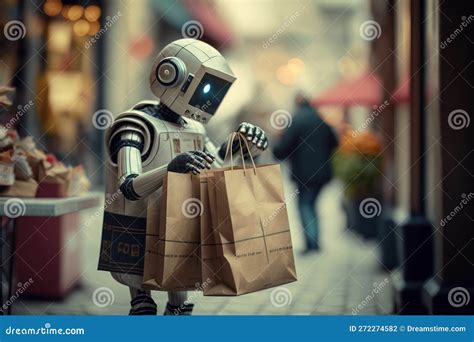 Artificial Inteligence Robot Smart Robot Helping Humans With Shopping