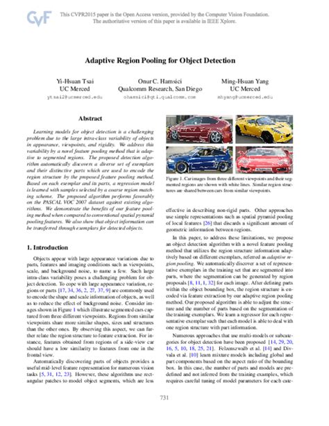 Pdf Adaptive Region Pooling For Object Detection