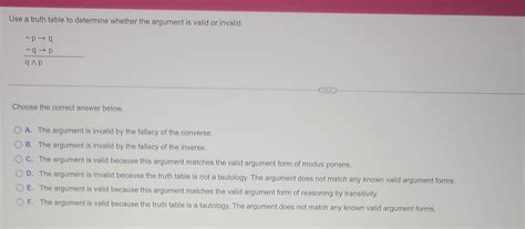 Solved Use A Truth Table To Determine Whether The Argument Chegg
