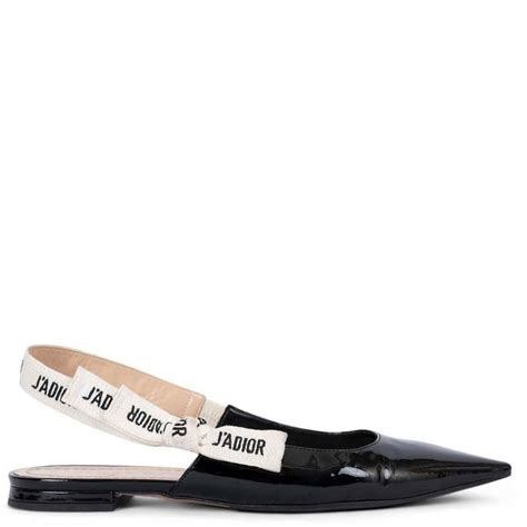 100 Authentic Christian Dior Jadior Slingback Flats In Black Patent Leather With Classic J