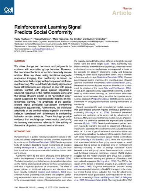 Reinforcemente Learning Signal Predicts Social Conformity Pdf