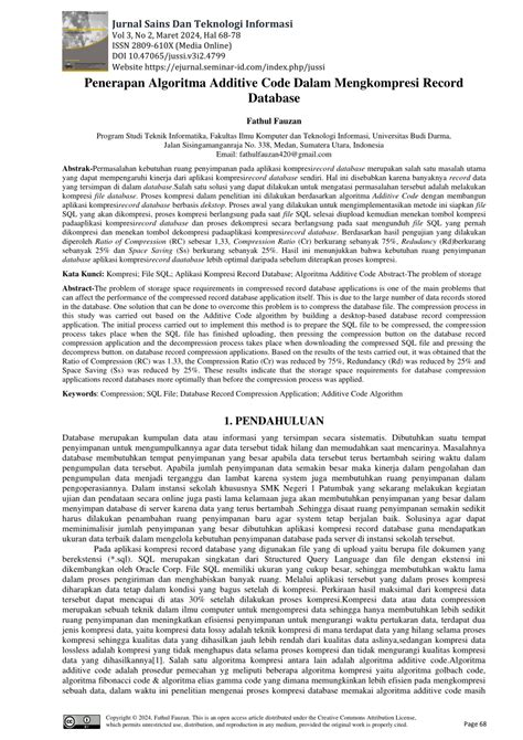 Pdf Penerapan Algoritma Additive Code Dalam Mengkompresi Record Database