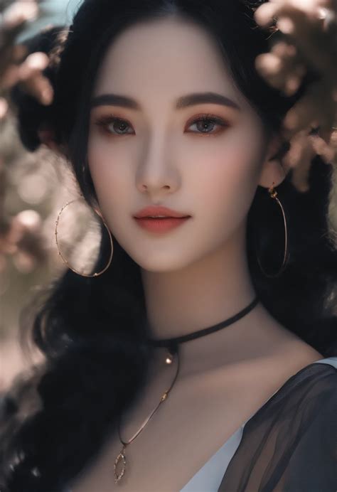 흑발 머리카락이 흔들리다 질겁 긴 속눈썹 단단한 원형 눈 seaart ai