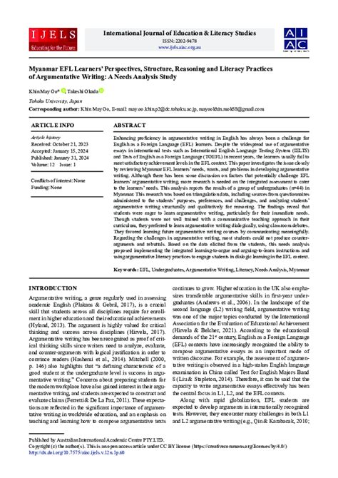 Pdf Myanmar Efl Learners Perspectives Structure Reasoning And