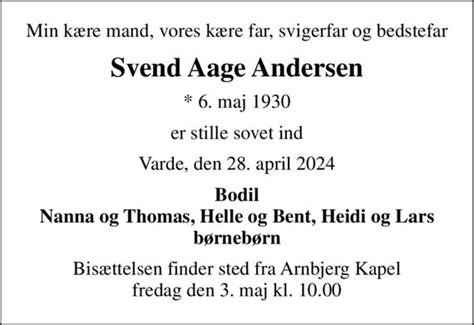 Svend Aage Andersen Dødsannoncer I Danmark