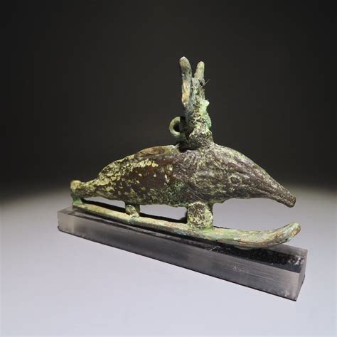 Antiguo Egipto Bronce Figura Del Dios Pez Oxyrhynchos 11 Cm L Período