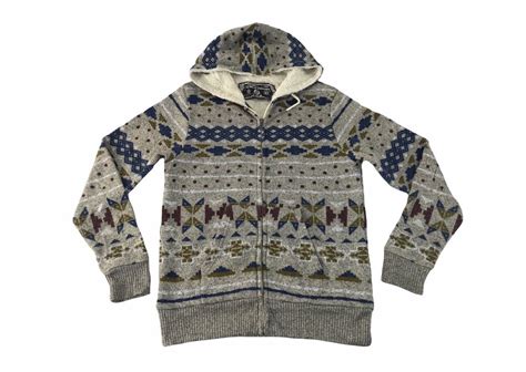 Japanese Brand × Navajo × Streetwear Natural Infinity Fleece Hoodie Zip Up Abstract Native Aztec