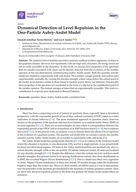 Pdf Dynamical Detection Of Level Repulsion In The One Particle Aubry André Model
