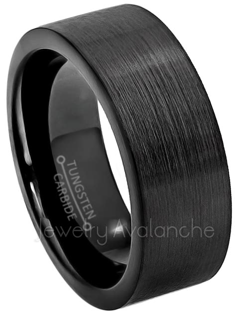 9mm Pipe Cut Tungsten Ring Brushed Finish Black Ip Comfort Fit