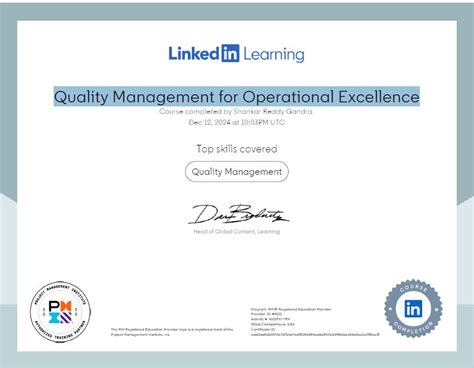 Shankar Reddy Gandra On Linkedin I Have Completed The Course On Quality Management For Operational