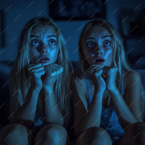 Scared Teenage Girls At Horror Movie Night Premium Ai Generated Image