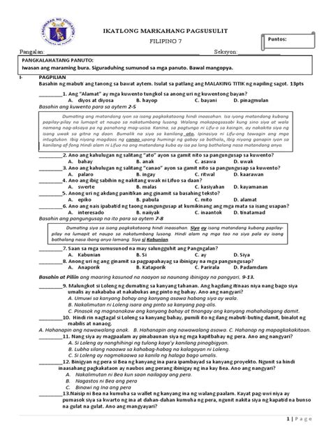 Ikatlong Markahang Pagsusulit Sa Filipino 7 Pdf
