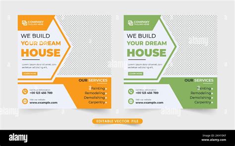 Construction Management And Real Estate Business Social Media Posts With Green And Yellow Colors