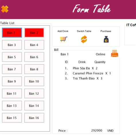 Miễn phí code Winform c phần mềm quản lý coffee xử dụng thuật toán có báo cáo Sàn giao dịch