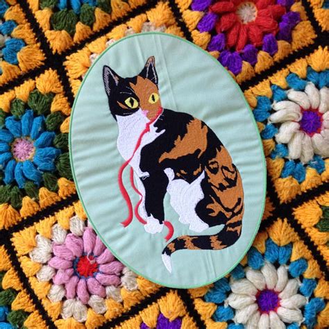 A Cute Cat Patch Crewel And Unusual