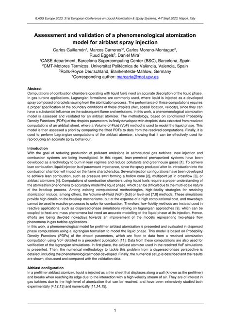 Pdf Assessment And Validation Of A Phenomenological Atomization Model