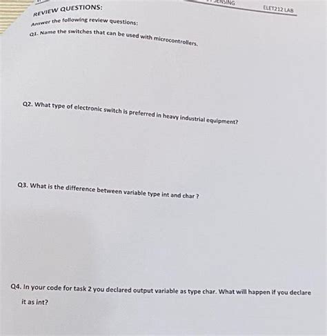 Solved REVIEW QUESTIONS ELET LAB Answer The Following Chegg