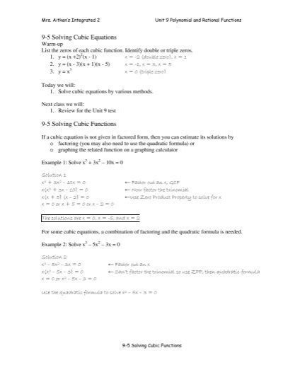 9 5 Solving Cubic Equations Notes