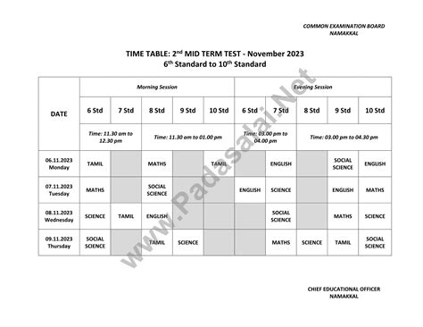 2nd Mid Term Test Time Table 2023 ~ Padasalainet No1 Educational