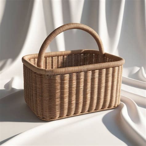Image Of A Woven Rattan Basket With A Rectangular Volume Shape Stock