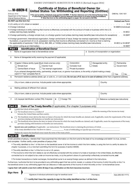 W 8ben E Fillable Form Printable Forms Free Online