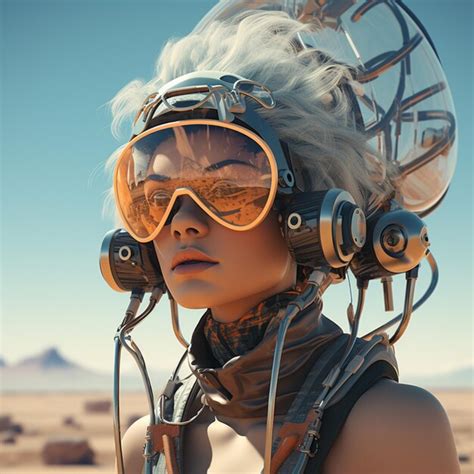 Garota Solarpunk Futurista Com Capacete E óculos No Estilo De Renderização Hiperdetalhada