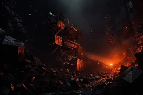 Hot Underground Mine With Machinery For Resource Extraction Industrial Background With Coal Mine