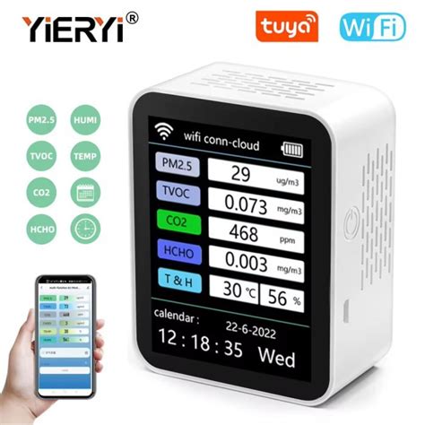 Jual Tuya Wifi Smart Indoor Air Quality Detector Monitor Pm2 5 Temperature Humidity Tvoc Co2