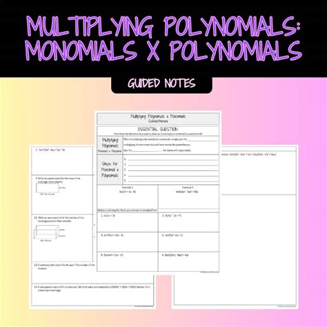 Multiplying Polynomials By Monomials Guided Notes By Pencils And Polynomials
