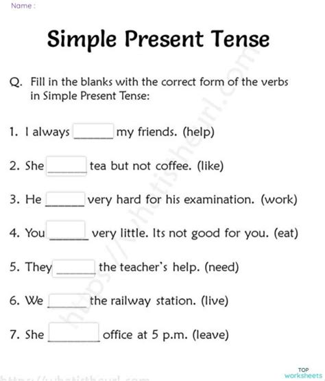 Simple Present Interactive Worksheet Topworksheets