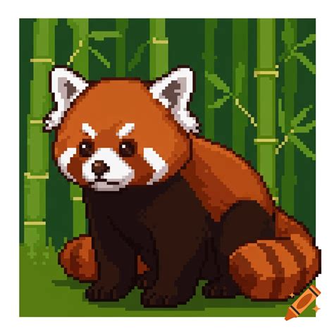 Pixel Art Illustration Of A Red Panda Sitting By Bamboo On Craiyon