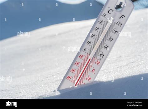 The Thermometer Lies On The Snow And Shows A Negative Temperature In