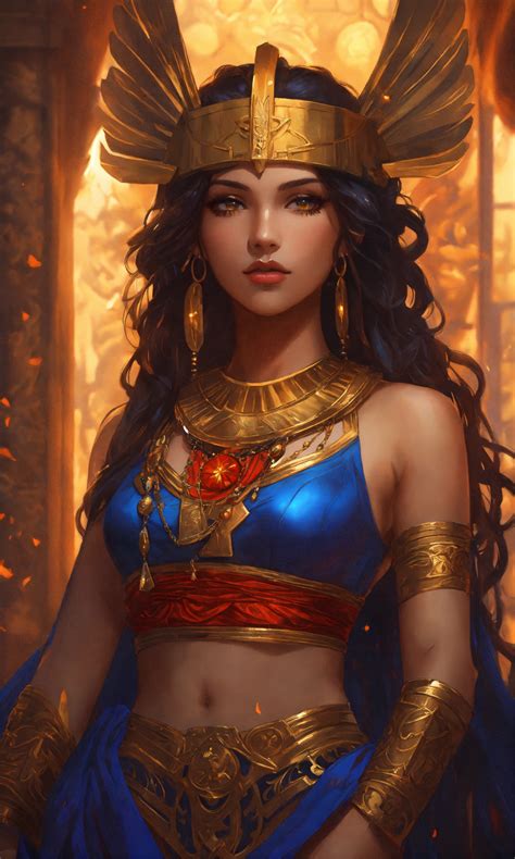 Lexica Portrait Of Goddess Inanna In A Red Blue And Gold Dress