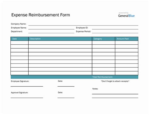 Simple Expense Reimbursement Form In Word Teal