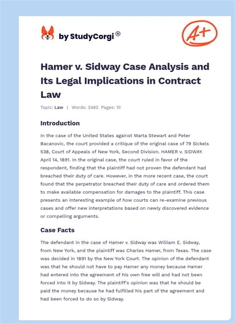 Hamer V Sidway Case Analysis And Its Legal Implications In Contract