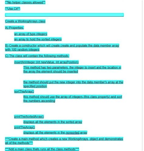 no helper classes allowed use c create a workingarrays class a properties an array of