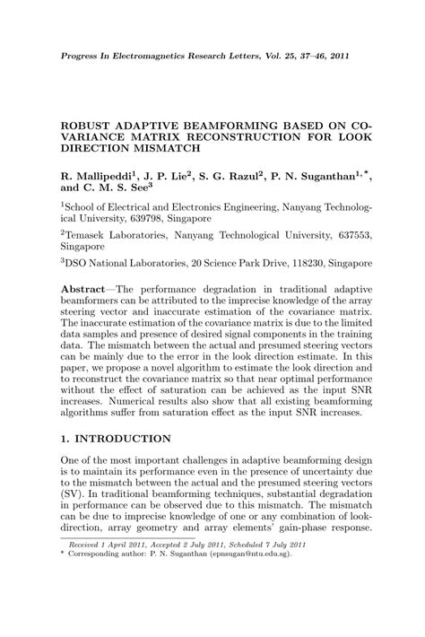 Pdf Robust Adaptive Beamforming Based On Co Variance Matrix Reconstruction For Look Direction