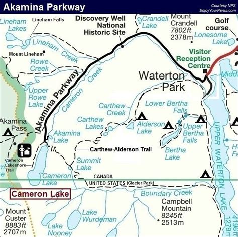 Akamina Parkway Map Waterton Lakes National Park Map Waterton Lakes