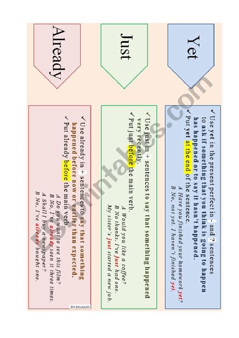 Yet Just Already Present Perfect Esl Worksheet By Kseniaesl