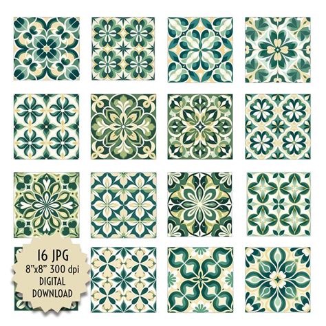 Symmetrical Geometric Green Tile Seamless Pattern Drawing Clipart
