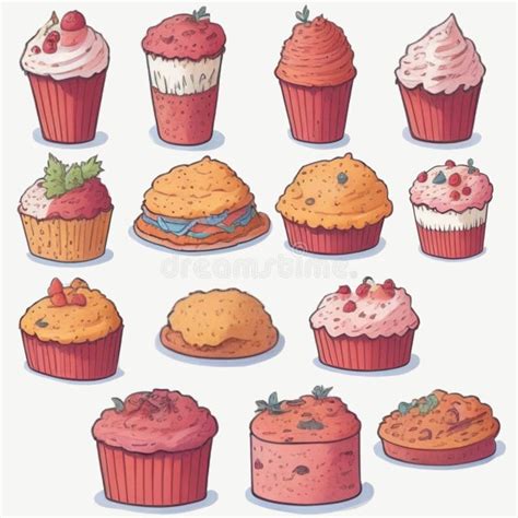 Set Of Cupcakes And Cakes Cartoon Elements Stock Illustration