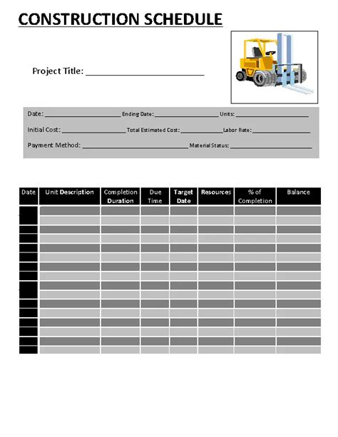 Editable Construction Activity Schedule Template Word Doc Pdfsimpli