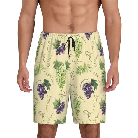 Adobk Green And Purple Grapes Print Pajama Shorts for Men Pjs Bottoms Sleep Shorts Lounge Wear ...