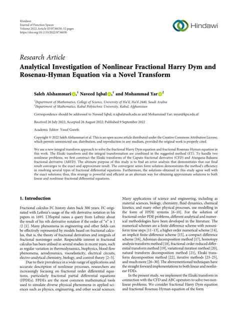 Pdf Analytical Investigation Of Nonlinear Fractional Harry Dym And