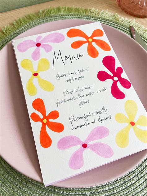 Retro Flower Power Menu Design With Wavy Floral Pattern