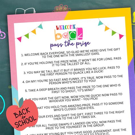 Back To School Pass The Prize Party Prints Press