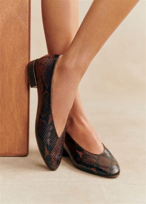 Matilda Ballerinas Brown Python Print Bovine Leather Sézane