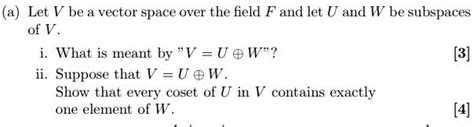 solved let v be a vector space over the field f and let u and w be