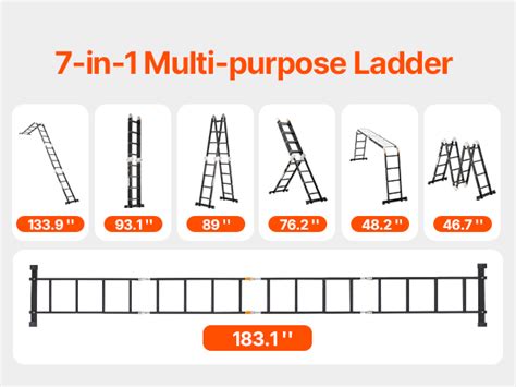 Escada Dobrável Multifuncional Vevor 7 Em 1 4 Degraus 155 Pés Com Prancha De Andaime Vevor Pt