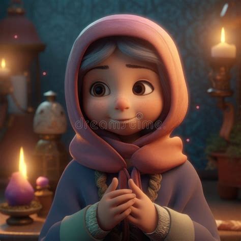 Disney Style Adorable Muslim Girl Character Eid Mubarak Generative